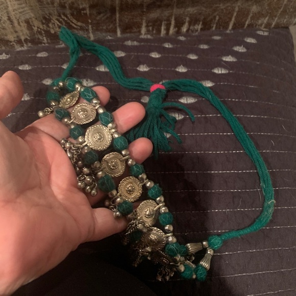 Vintage | Jewelry | Vintage Green Silver Gypsy Choker Necklace | Poshmark